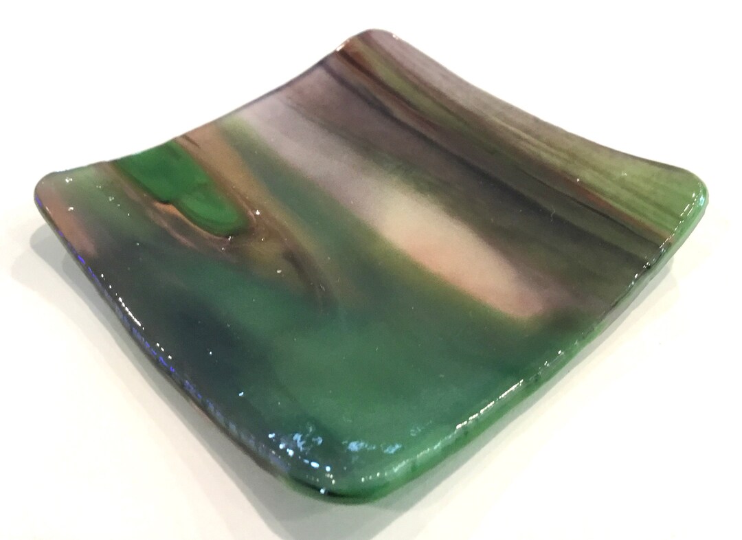 Teaspoon Rest Pink & Green 3 Stained Glass Trinket Ring Dish R08 - Etsy