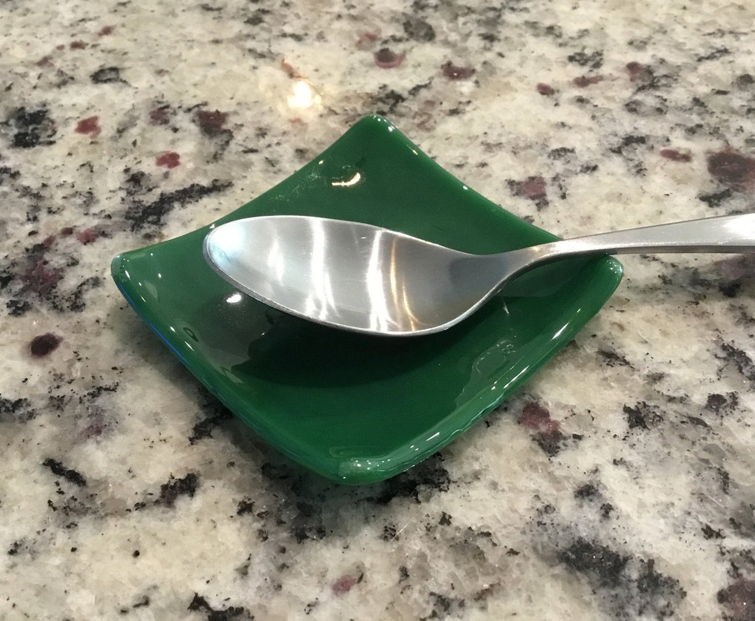Teaspoon Rest Green Mottled Stained Glass Jewelry Ring Dish R03 - Etsy UK