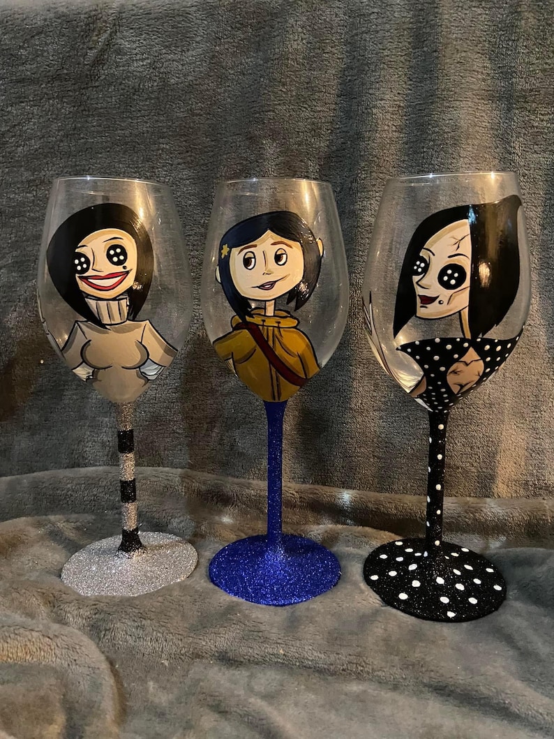 Coraline Hand Painted Wine Glass Set - Etsy