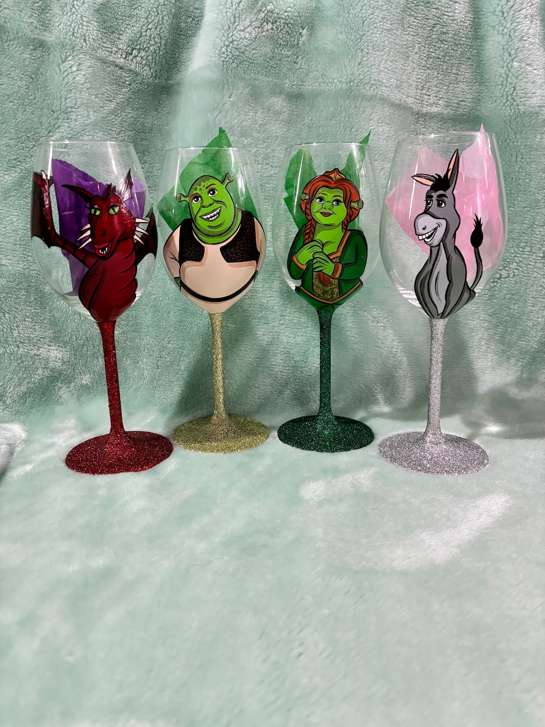 Shrek Hand Painted Wine Glass Set - Etsy