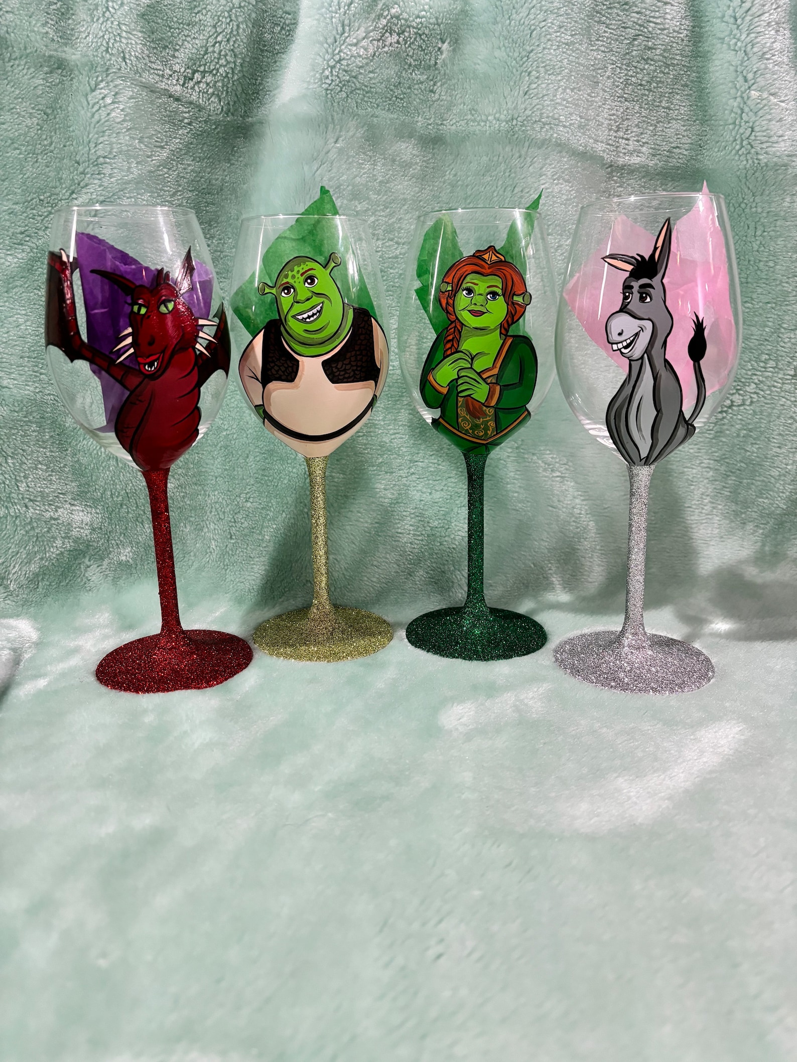 Shrek Hand Painted Wine Glass Set - Etsy