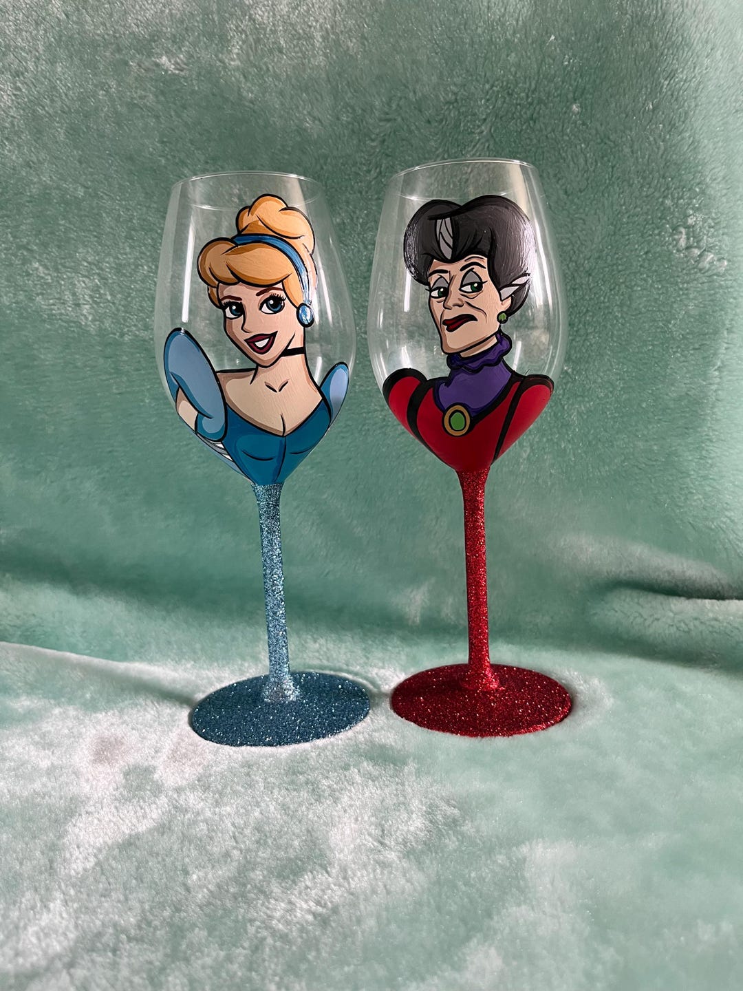 Cinderella and Lady Tremaine Hand Painted Wine Glasses - Etsy UK