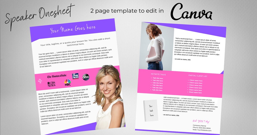 Speaker One Sheet, Speaker Onesheet, Onesheet Canva Template, Speaker ...