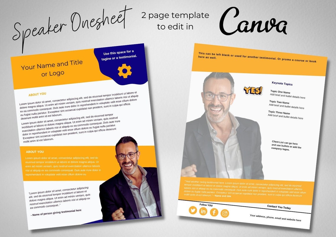 Speaker One Sheet, Speaker Onesheet, Onesheet Canva Template, Speaker ...