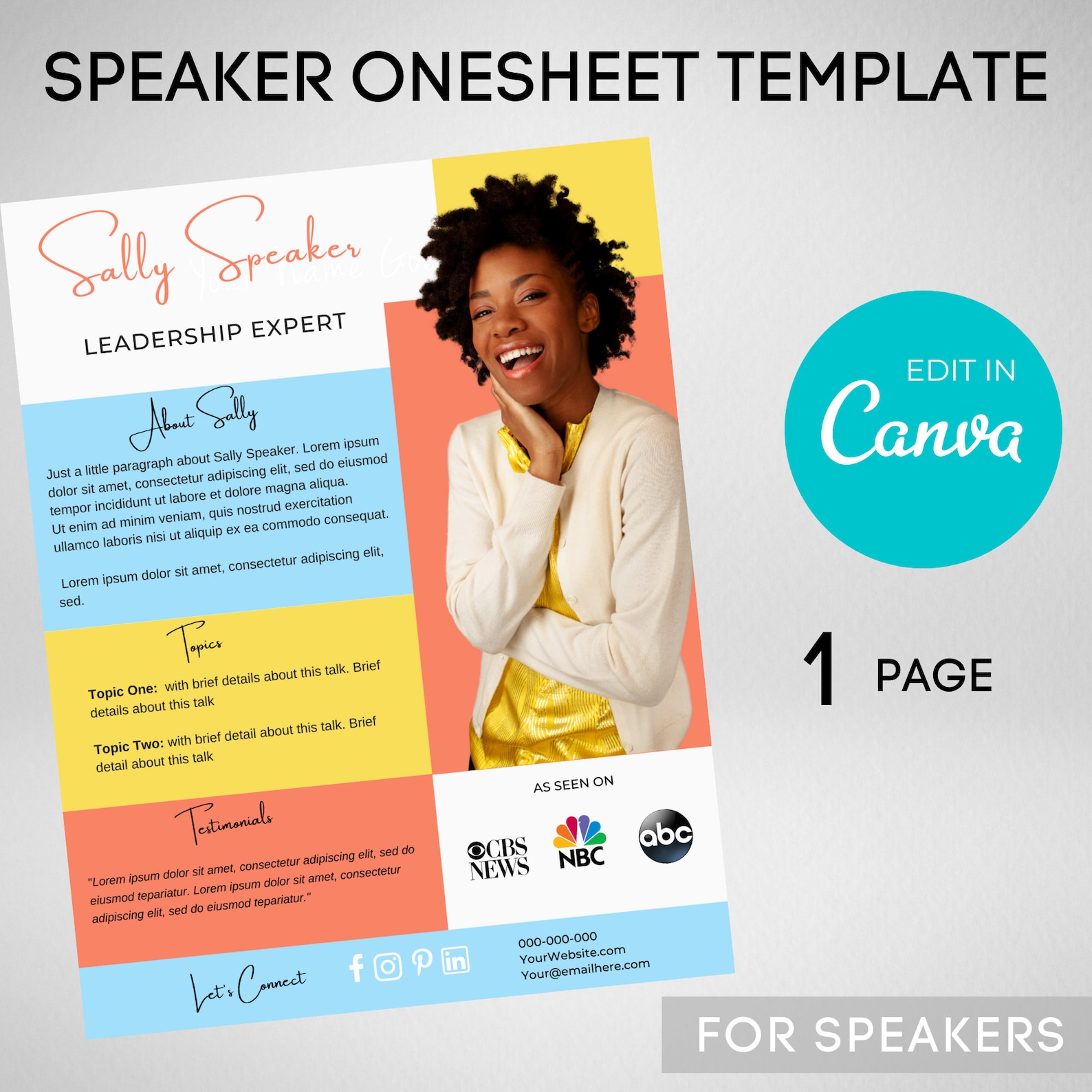 Onesheet Canva Template, Speaker One Sheet, Speaker Onesheet, Speaker Sheet Template, Speaker ...