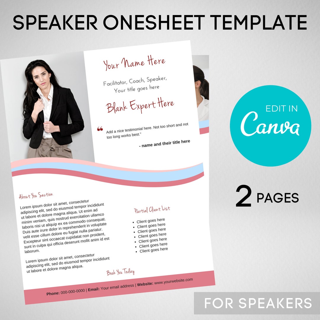 Speaker One Sheet Speaker Onesheet Onesheet Canva Template Etsy