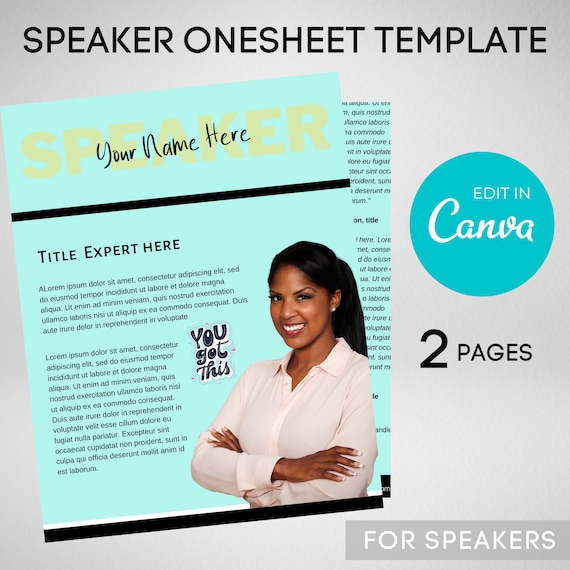 Speaker One Sheet Speaker Onesheet Onesheet Canva Template | Etsy
