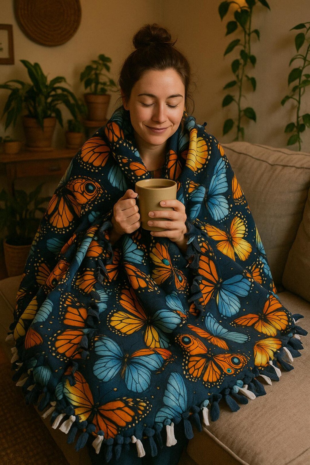 Monarch Butterfly Tie Knot Blanket – Handmade Fleece Blanket for Cozy ...