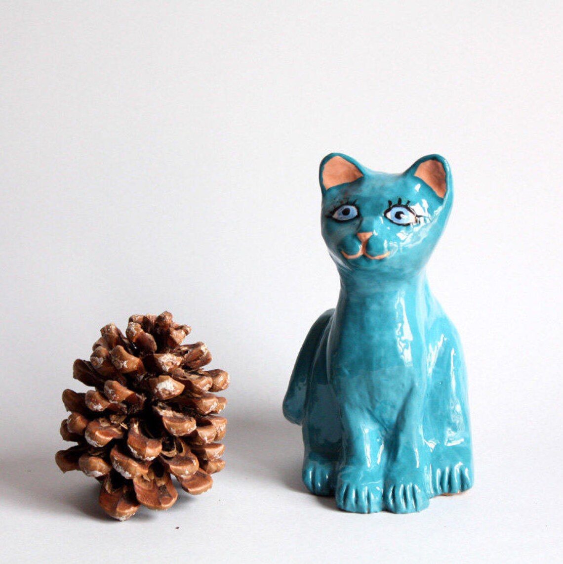 Blue Pottery Cat Handmade Blue Cat Sculpture Cat Figure | Etsy