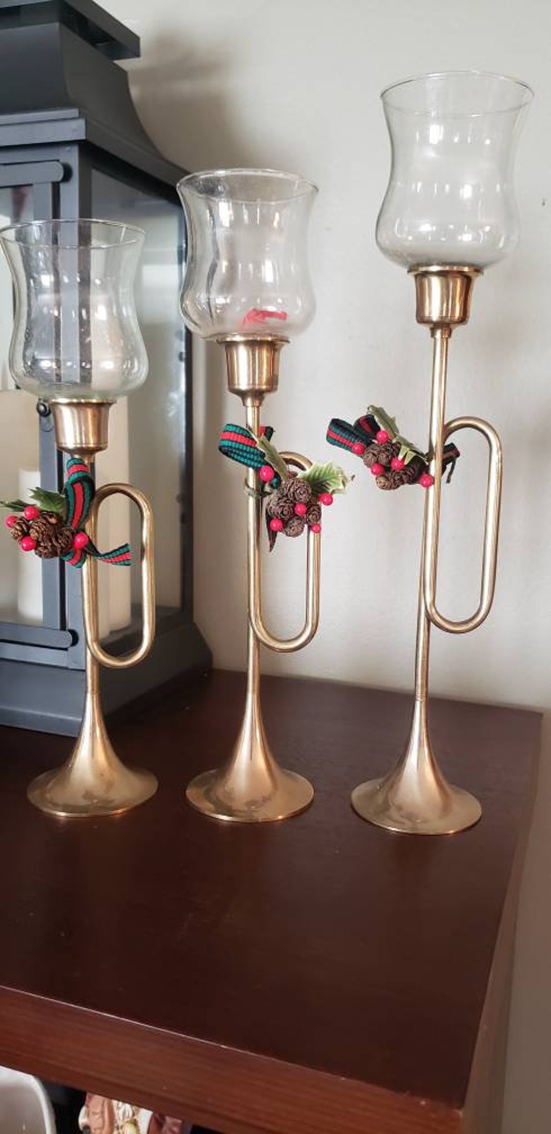 Trumpet Bugle Trio Polished Brass Candle Holders Set 3 - Etsy