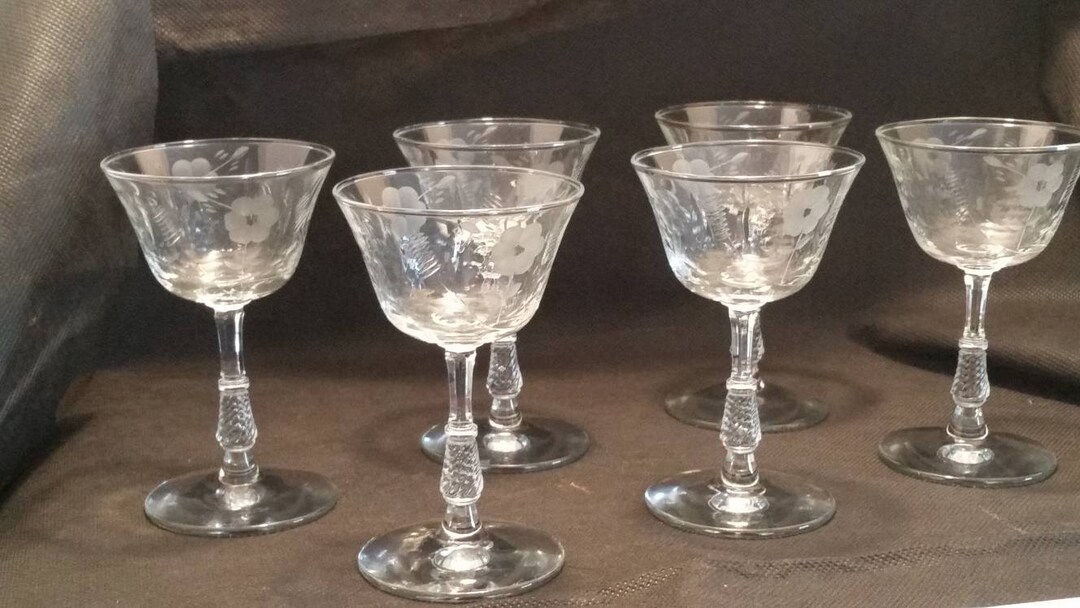 Princess House Glass Crystal Heritage Etched Brandy Wine Toasting ...