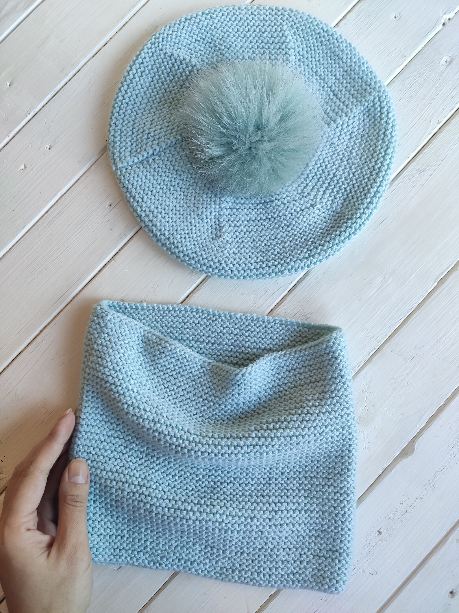 Knitted Beret With Pompom,beret and Snood,warm Scarf,spring Set,bright ...