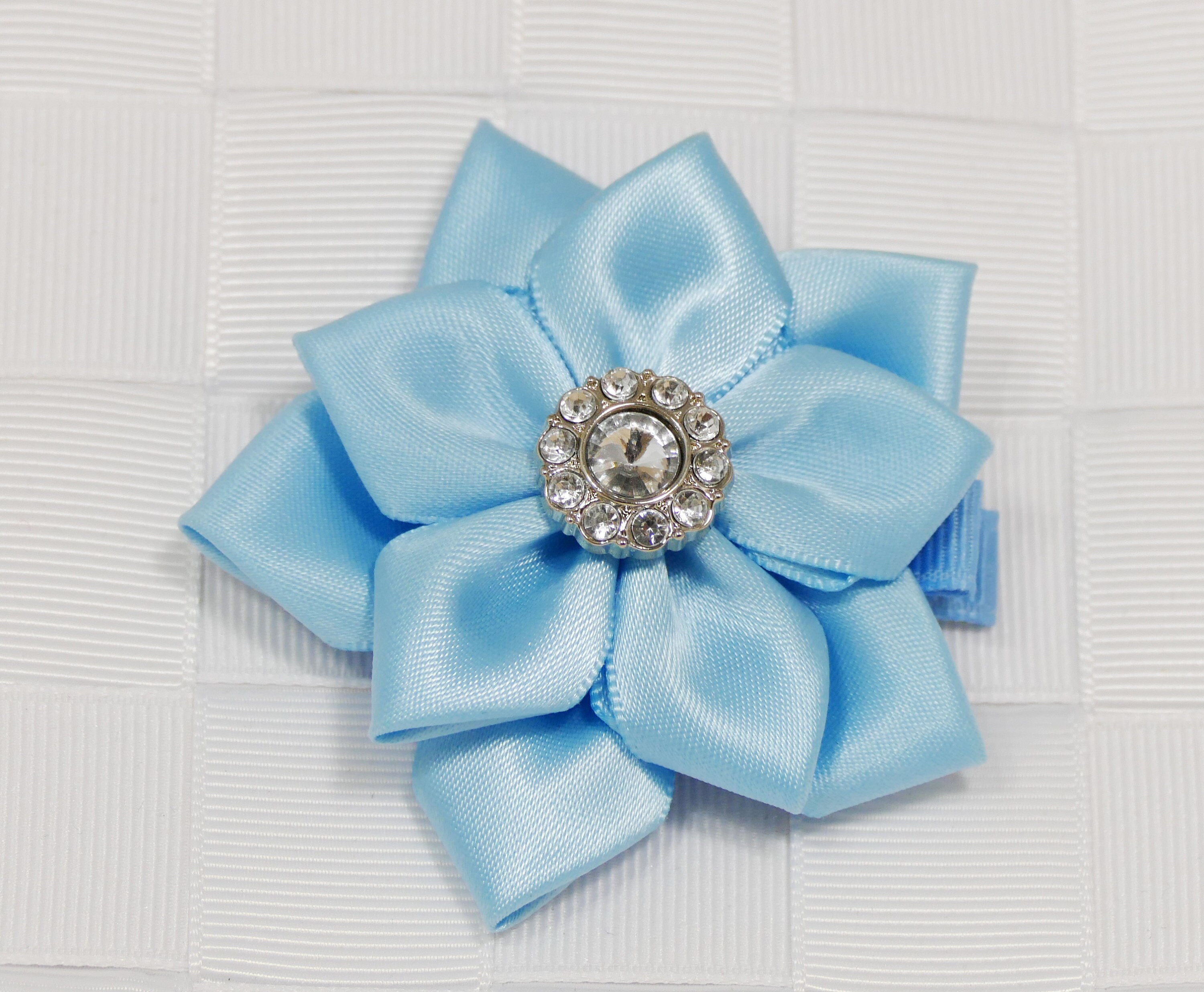 Light Blue Flower Hair Bow Satin Ribbon Hair Bow Ribbon - Etsy Sweden