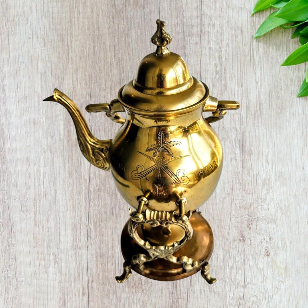 Brass Teapot With Warmer ~ Saudi Arabia ~ Mid Century Kitchen Decor - Etsy
