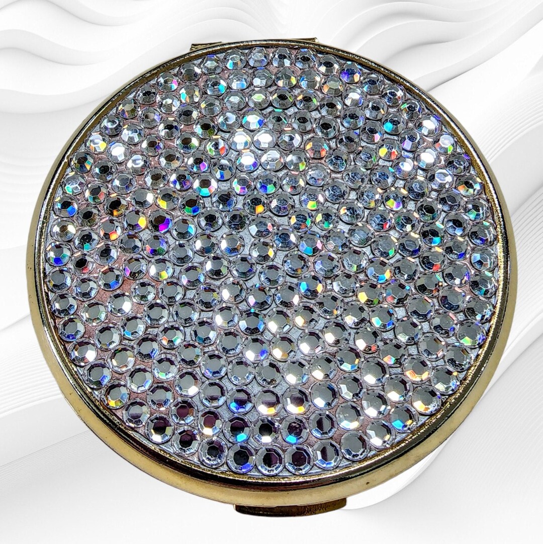 Rhinestone Compact Round Mirror - Etsy