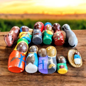Nativity Set ~ Abstract Hand Painted Clay Figurines ~ 11 Pieces - Etsy