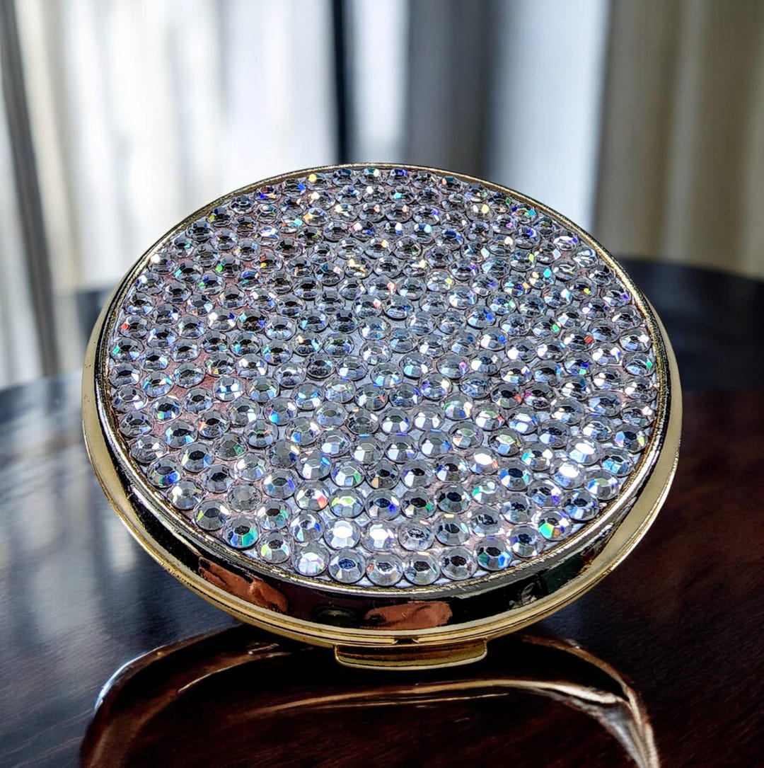 Rhinestone and Clear Crystals Gold Compact Mirror With Powder - Etsy