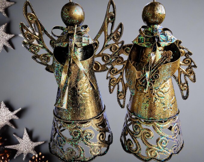 Gold Metal Angel Figurines ~ Musical Instruments - Etsy
