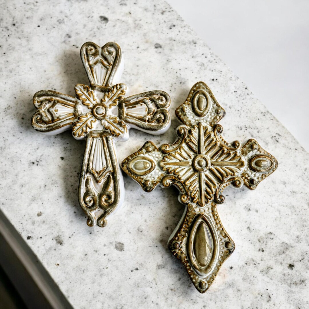 Cross Wall Hangings ~ Ceramic Wall Decor ~ Set of 2 - Etsy