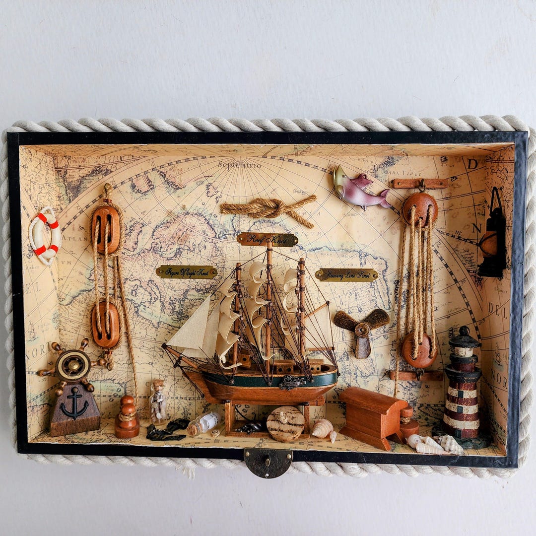 Nautical Shadow Box Sailboat and Knots - Etsy