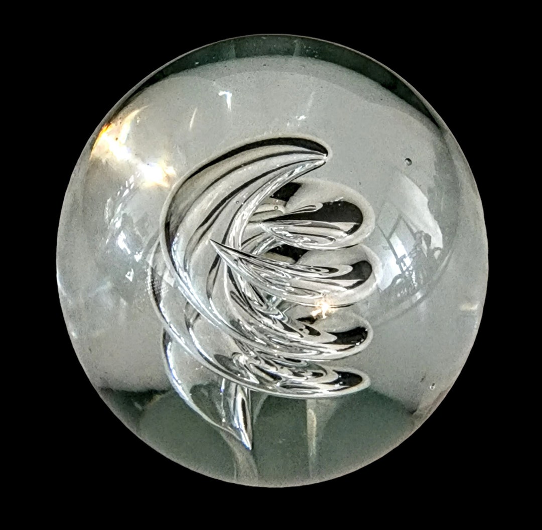 Glass Paper Weight With Swirl Center Large Clear Ball Paperweight - Etsy