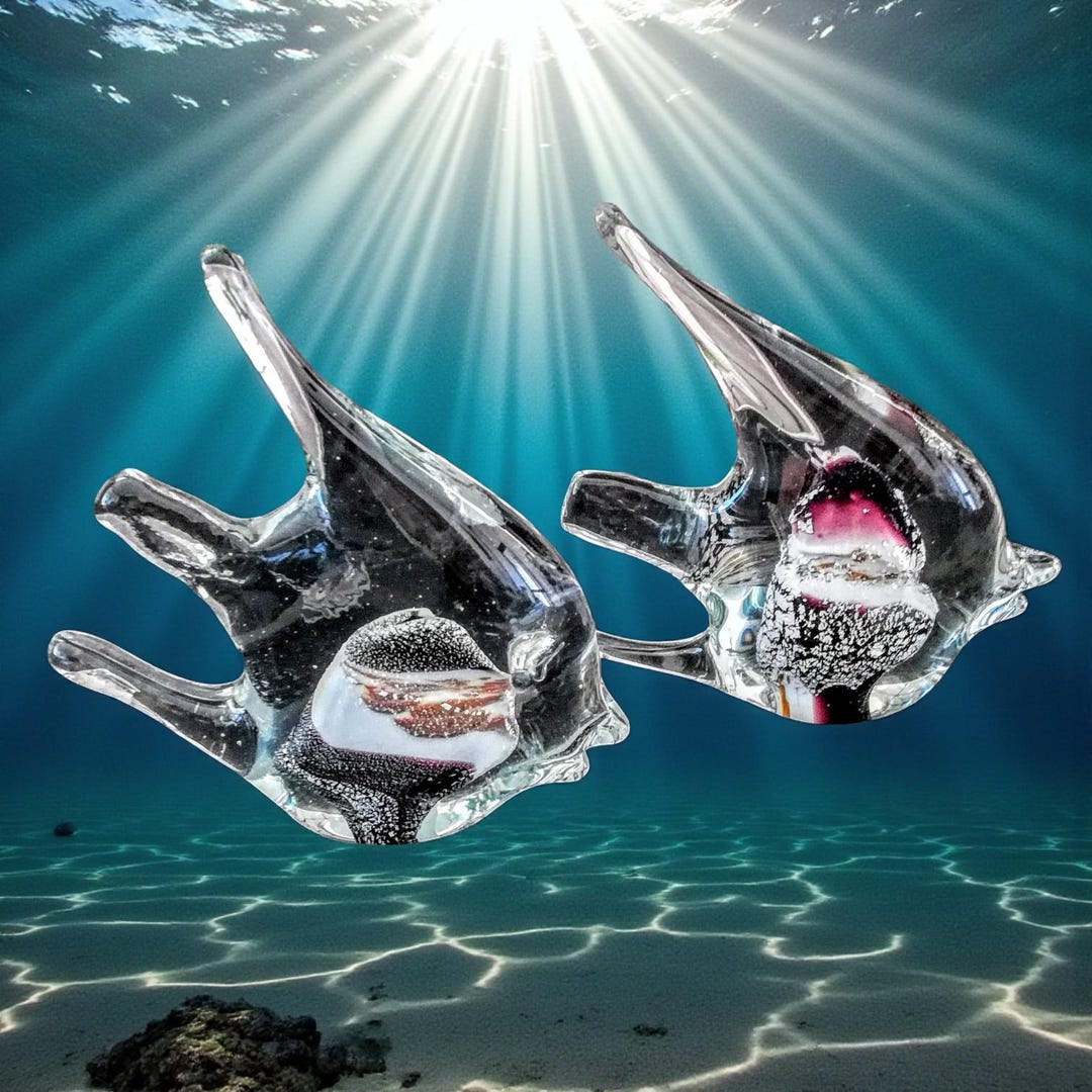 Art Glass Fish Paperweight - Murano Style Set of 2 - Collectible Decor ...