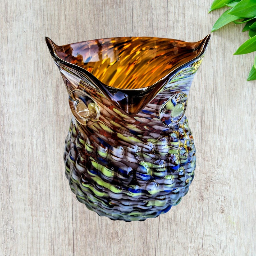 Colorful Glass Owl Vase Hand-blown Art Glass Owl - Etsy