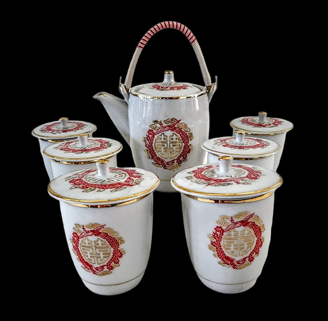 Asian Tea Set Teapot and Teacups With Lids - Etsy