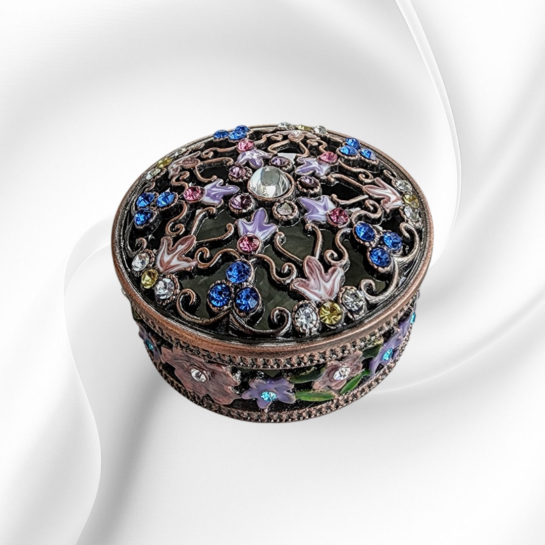 Decorative Jewelry Box Lidded Enamel and Crystal Trinket Box - Etsy