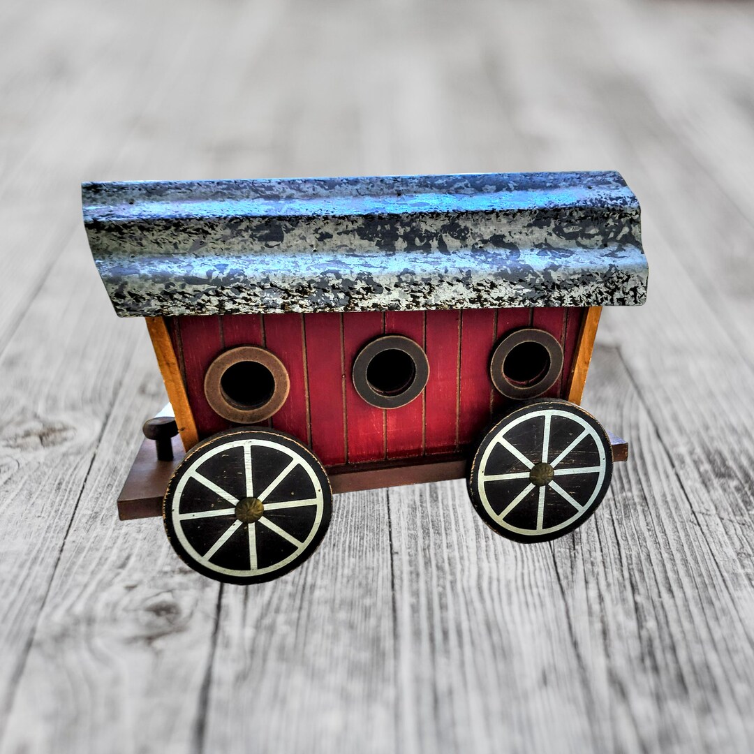 Wagon Birdhouse With Tin Roof Rustic Bird House - Etsy