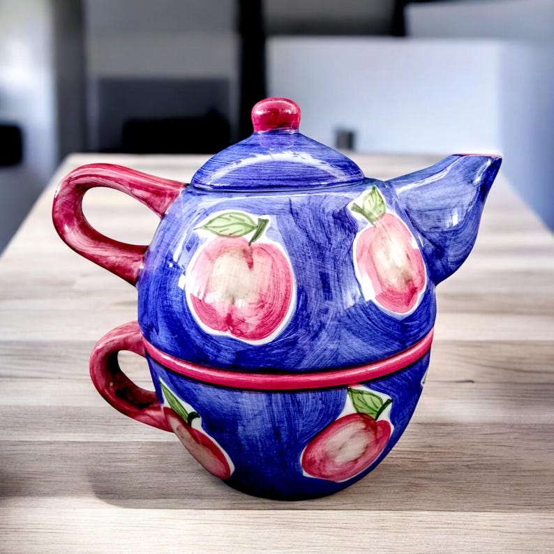 Stacking Teapot Set ~ World Market "tea for One" Apple Pattern - Etsy