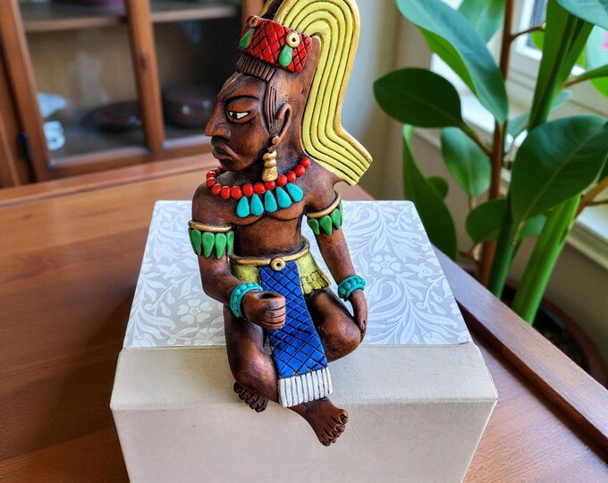 Mayan Aztec Sitting Warrior Clay Statue ~ Mexican Folk Art Figurine - Etsy