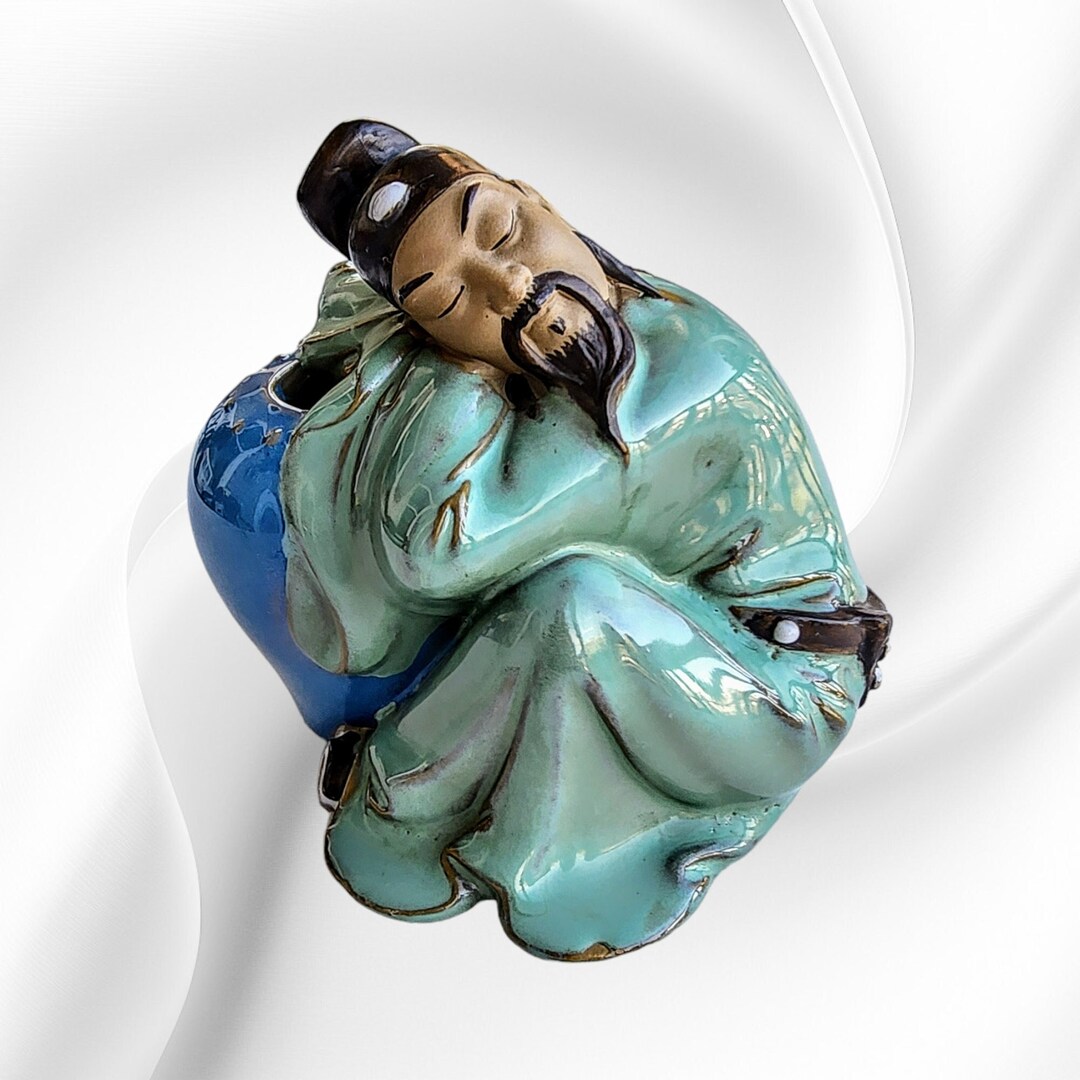 Chinese Sleeping Man With Pot Chopstick Holder ~ Vintage Shiwan Mudman ...