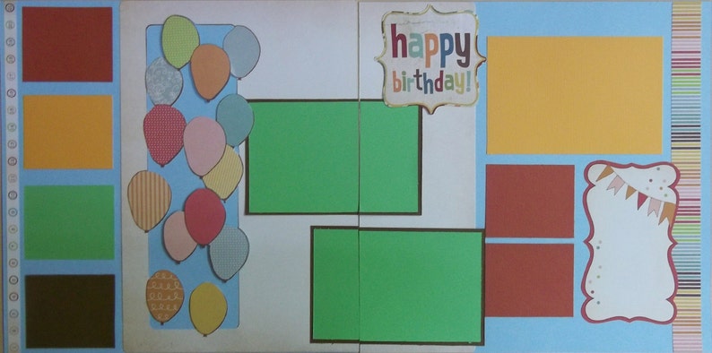 Happy Birthday Balloons Scrapbook Page Kit | Etsy