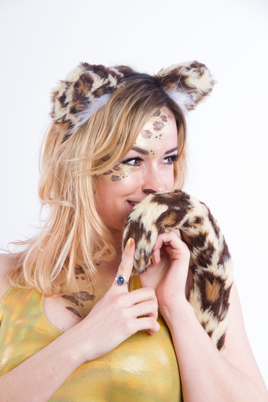 Fluffy Leopard Tail and Ear Headband Set. Spotted Animal Costume ...