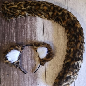 Fluffy Leopard Tail and Ear Headband Set. Spotted Animal Costume ...