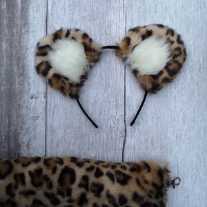 Fluffy Leopard Tail and Ear Headband Set. Spotted Animal Costume ...