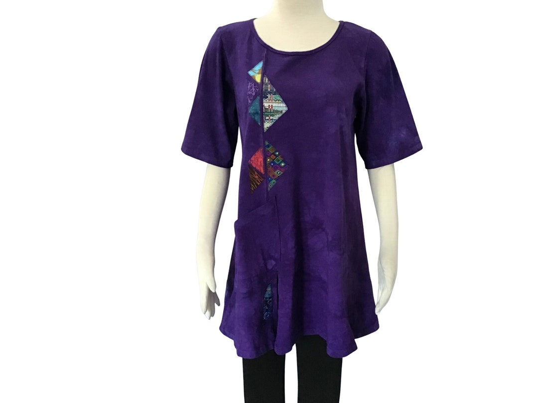 Purple Tunic Top With Slant Pocket & Elbow Length Sleeves - Etsy