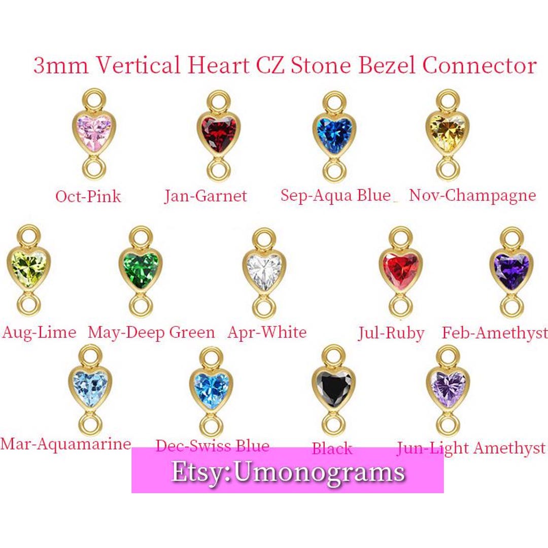 3.0mm Vertical Heart CZ Stone Bezel Connector 14K Yellow Gold Filled ...