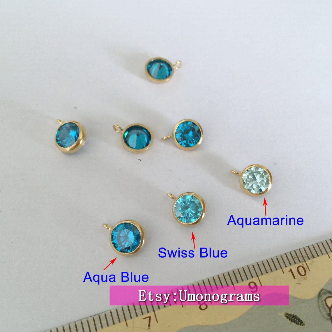 6mm 3A CZ Bezel Drop Birthstone W/perpendicular Ring 14K Yellow Gold ...