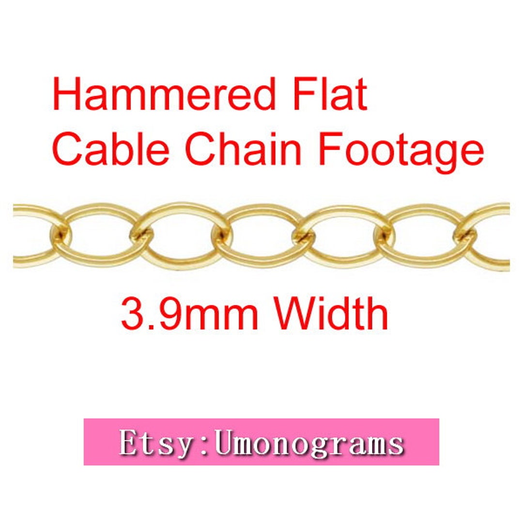 3.9mm Width Flat Hammered Cable Chain Footage Bright Unfinished 14K ...