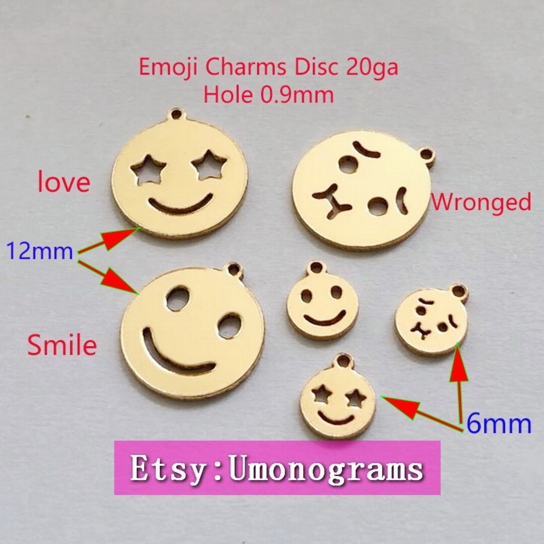 14K Yellow Gold Filled Emoji Charms Disc 20ga (0.8mm) Drop Charms ...
