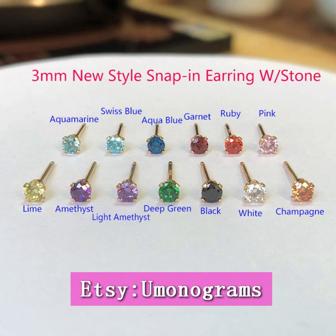 14K Yellow Gold Filled 3mm New Style Snap-in 0.8x10mm Post Earring 3A ...