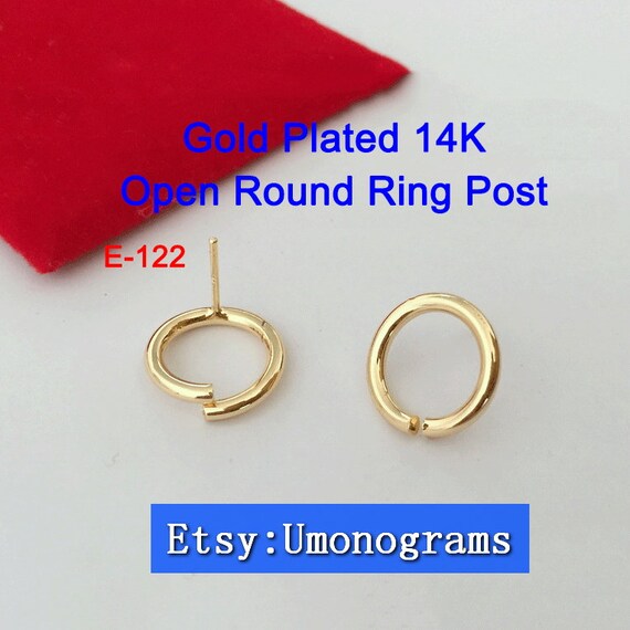 Brass With Gold Plated 14K Open Round Ring Post Earrings 925 - Etsy