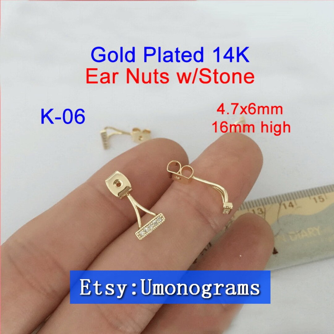 Brass With Gold Plated 14K Ear Nuts Earring Back W/cz Crystal Stone Y ...