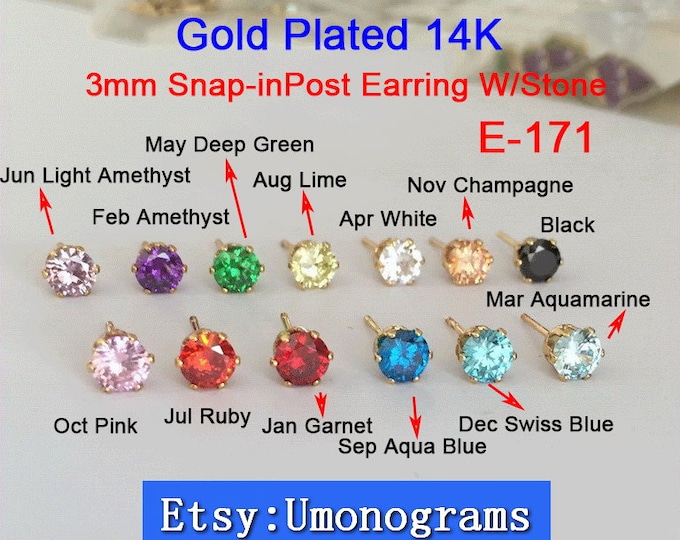 Brass With Gold Plated 14K 6mm Six Claws Snap-in Post W/3a CZ - Etsy