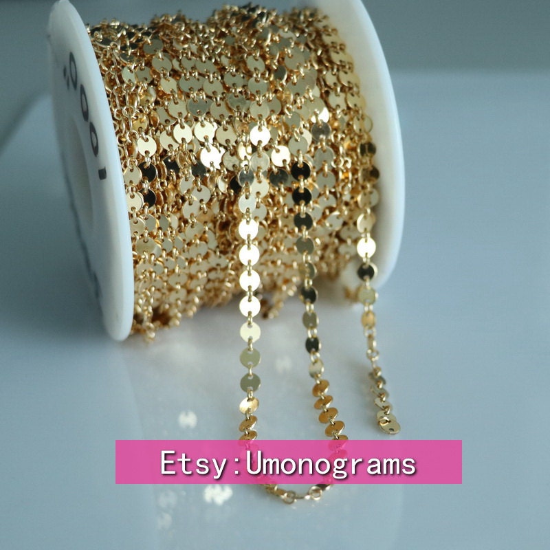 14K Gold Filled 4mm Plain Flat Sequin Disc Chain Bright Footage ...