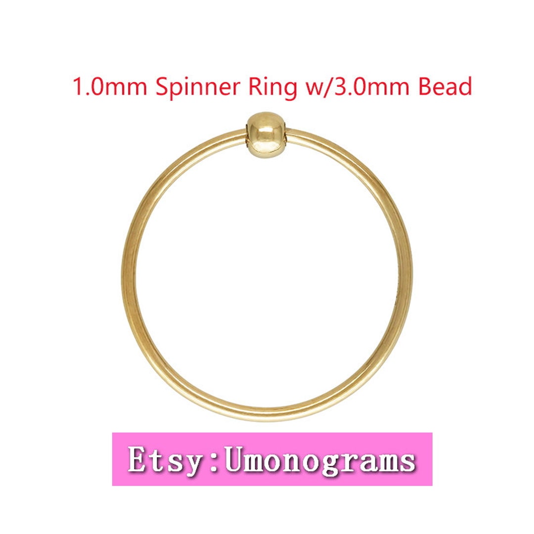 14K Yellow Gold Filled 1mm Spinner Ring W/3mm Bead Size 5/6/7/8 ...