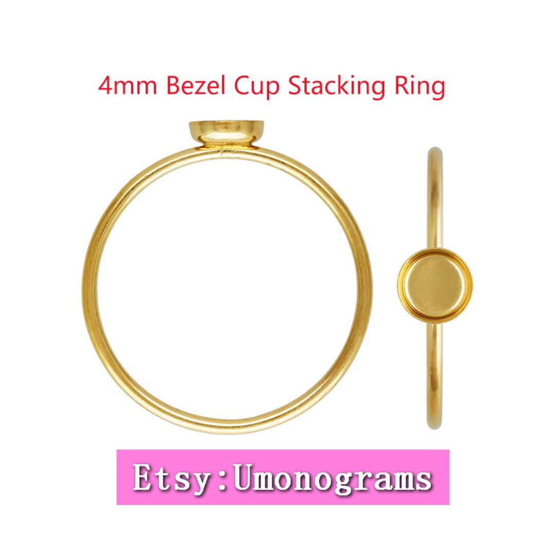 14K Yellow Gold Filled 4mm Bezel Cup Ring 1mm 18ga Wire Stacking Ring ...