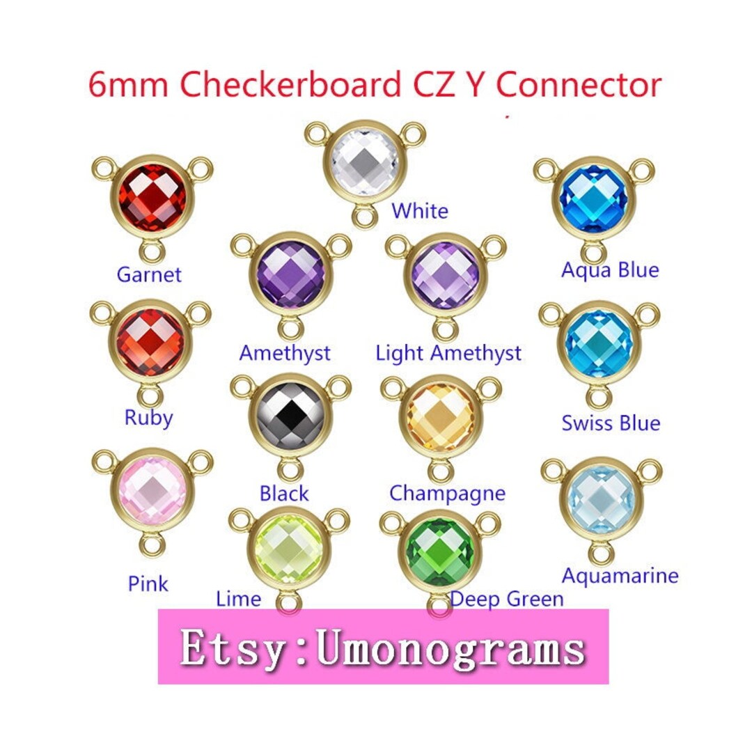 14K Gold Filled 6mm Bezel Checkerboard Y Connector 3A Double Sided CZ W ...